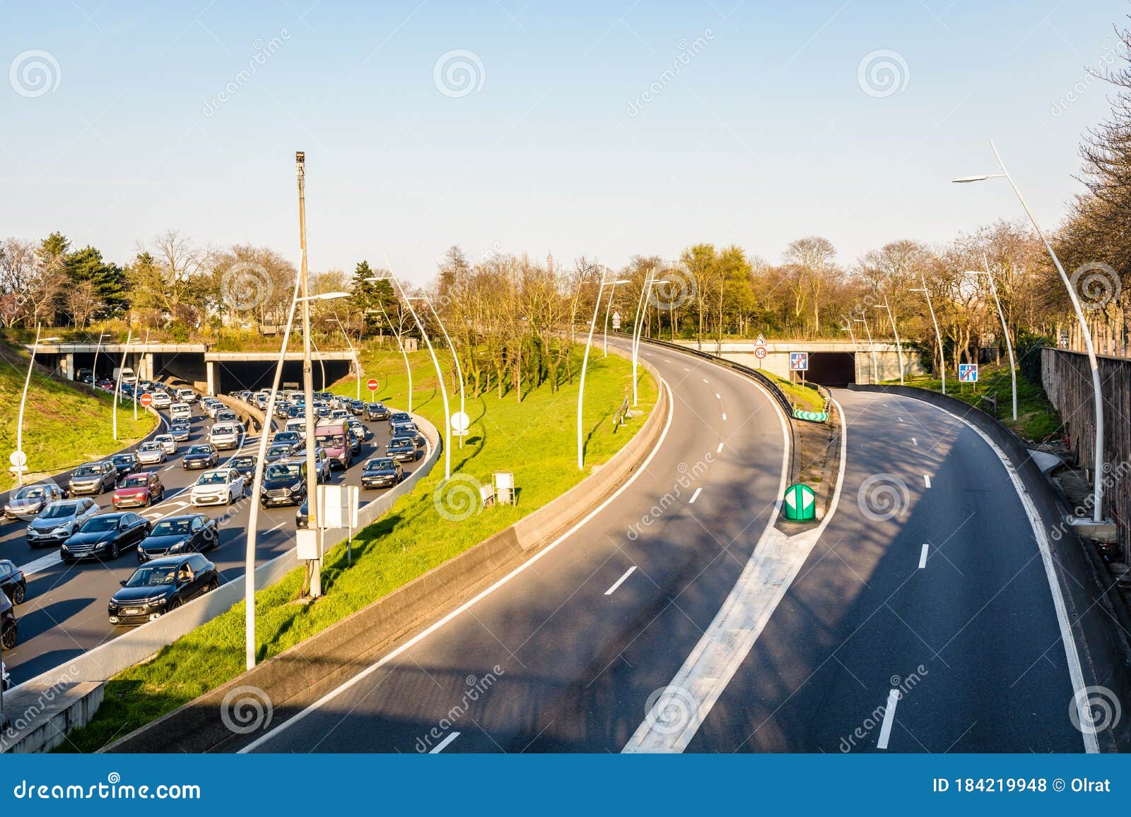 Traffic Jam on the Highway in One Direction while the Other Direction ...