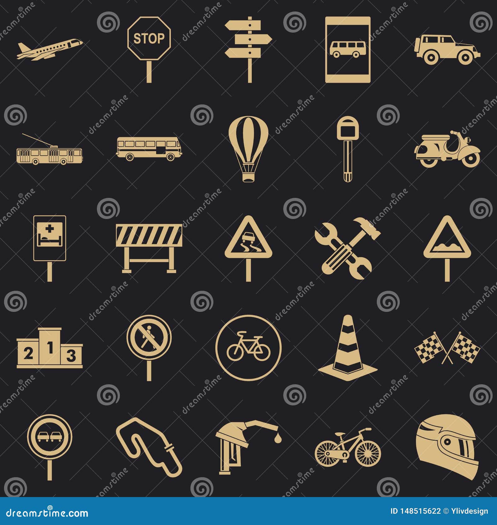 Traffic Jam Icons Set, Simple Style Stock Vector - Illustration of ...