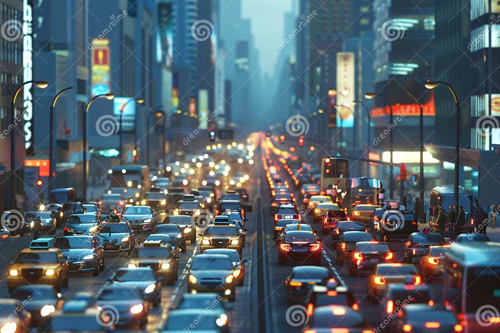Traffic jam in modern city stock illustration. Illustration of asphalt ...
