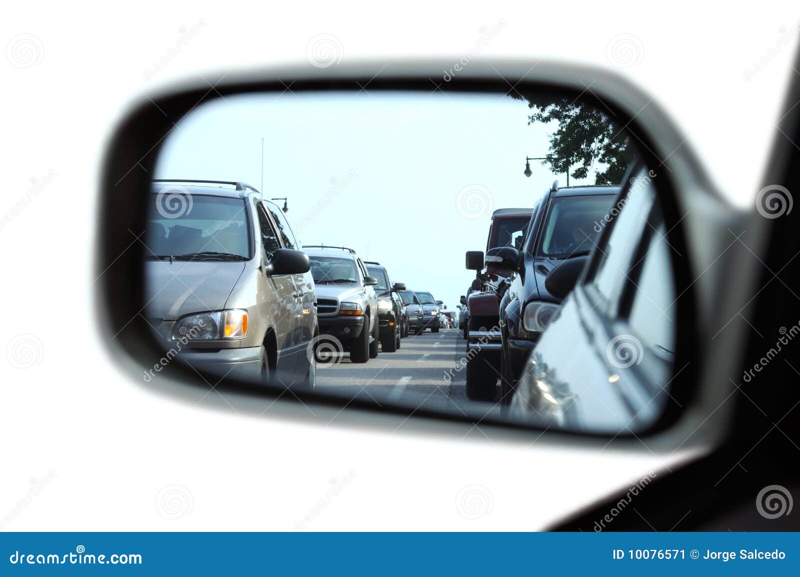 Traffic Jam on Rear View Mirror Stock Image - Image of traffic, view ...