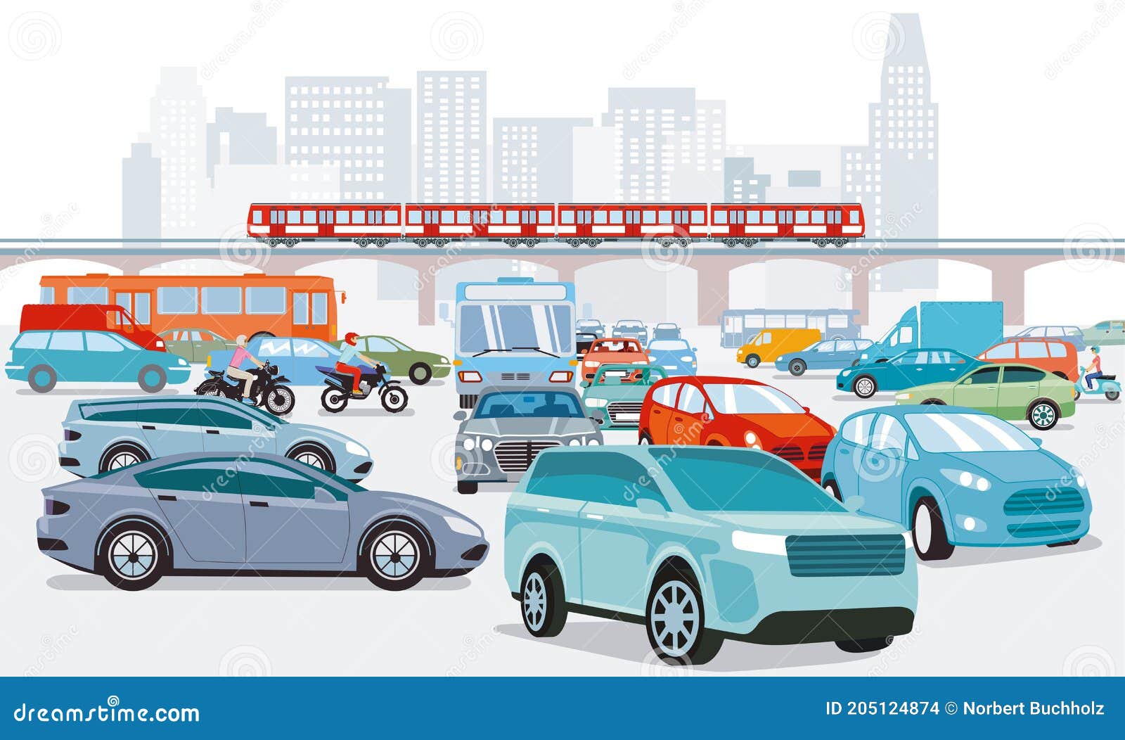 Traffic Jam at the Road Intersection and Transport by Elevated Train ...