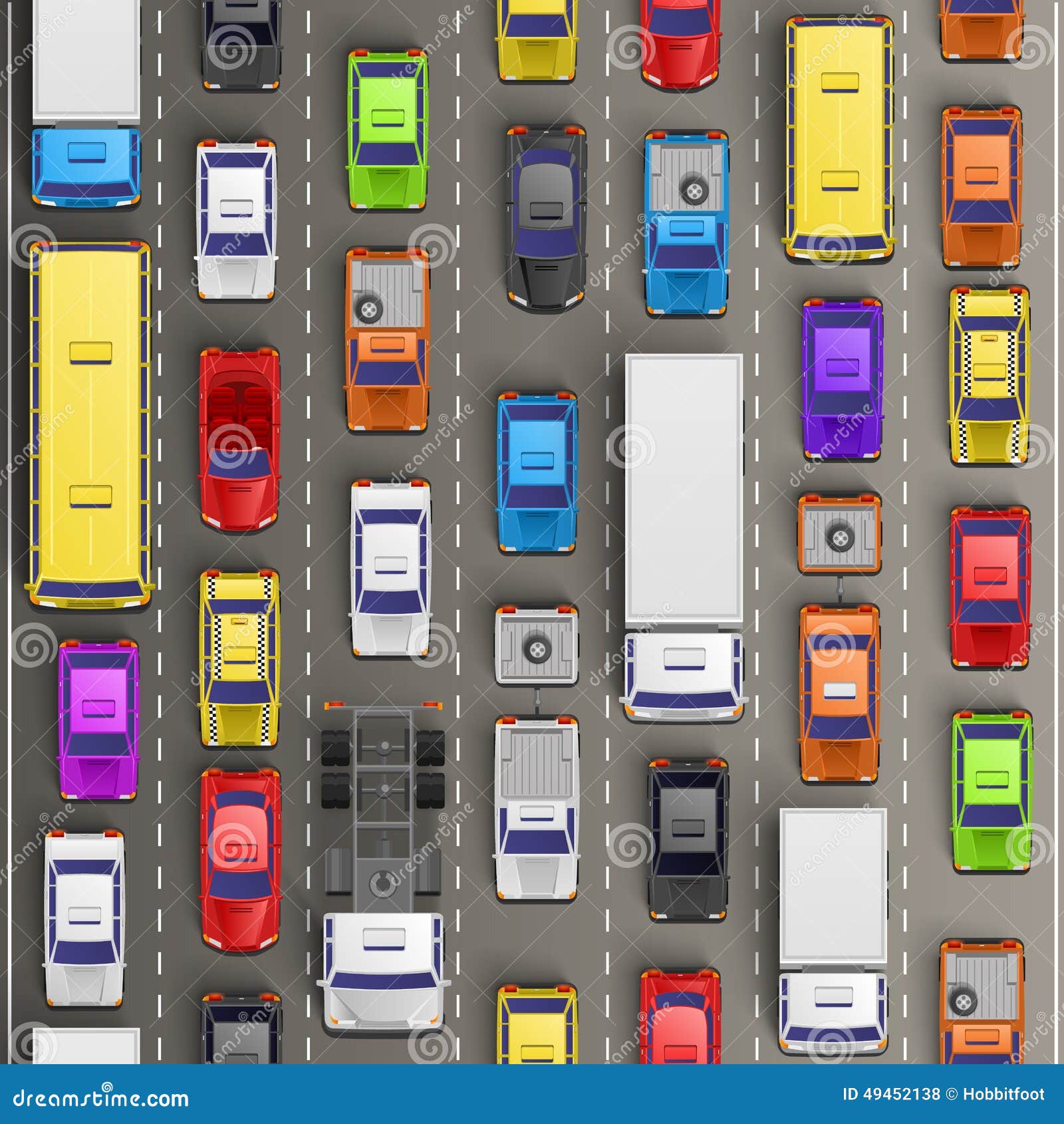 Traffic jam on the road stock vector. Illustration of square - 49452138