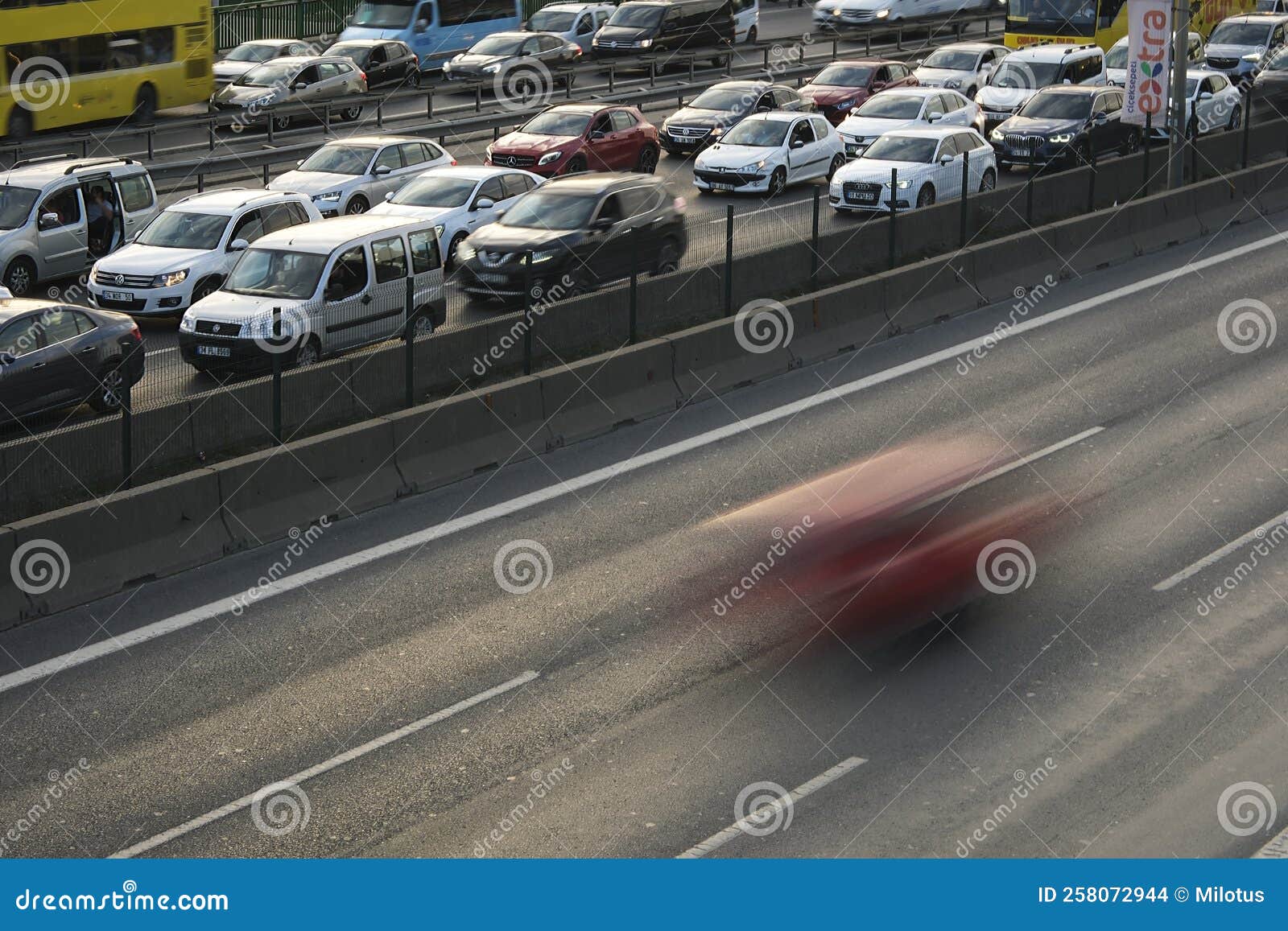 Traffic Jam during the Rush Hour and a Blurry Fast Car in Istanbul ...