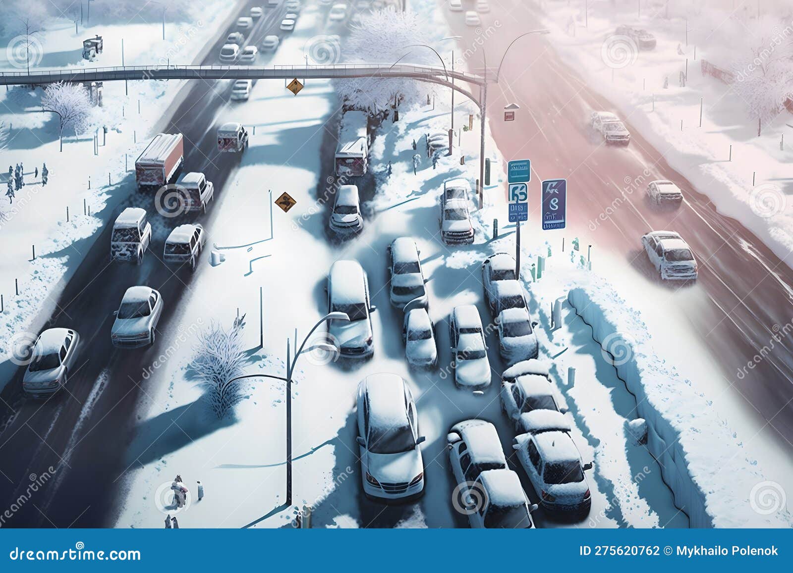 Traffic Jam in a Snow Storm. Neural Network AI Generated Stock Photo ...