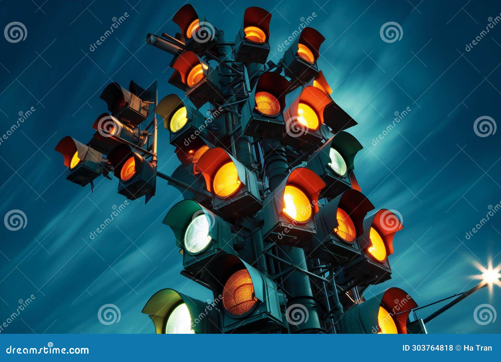 Traffic Light on Blue Sky Background, Traffic Lights at Night Stock ...