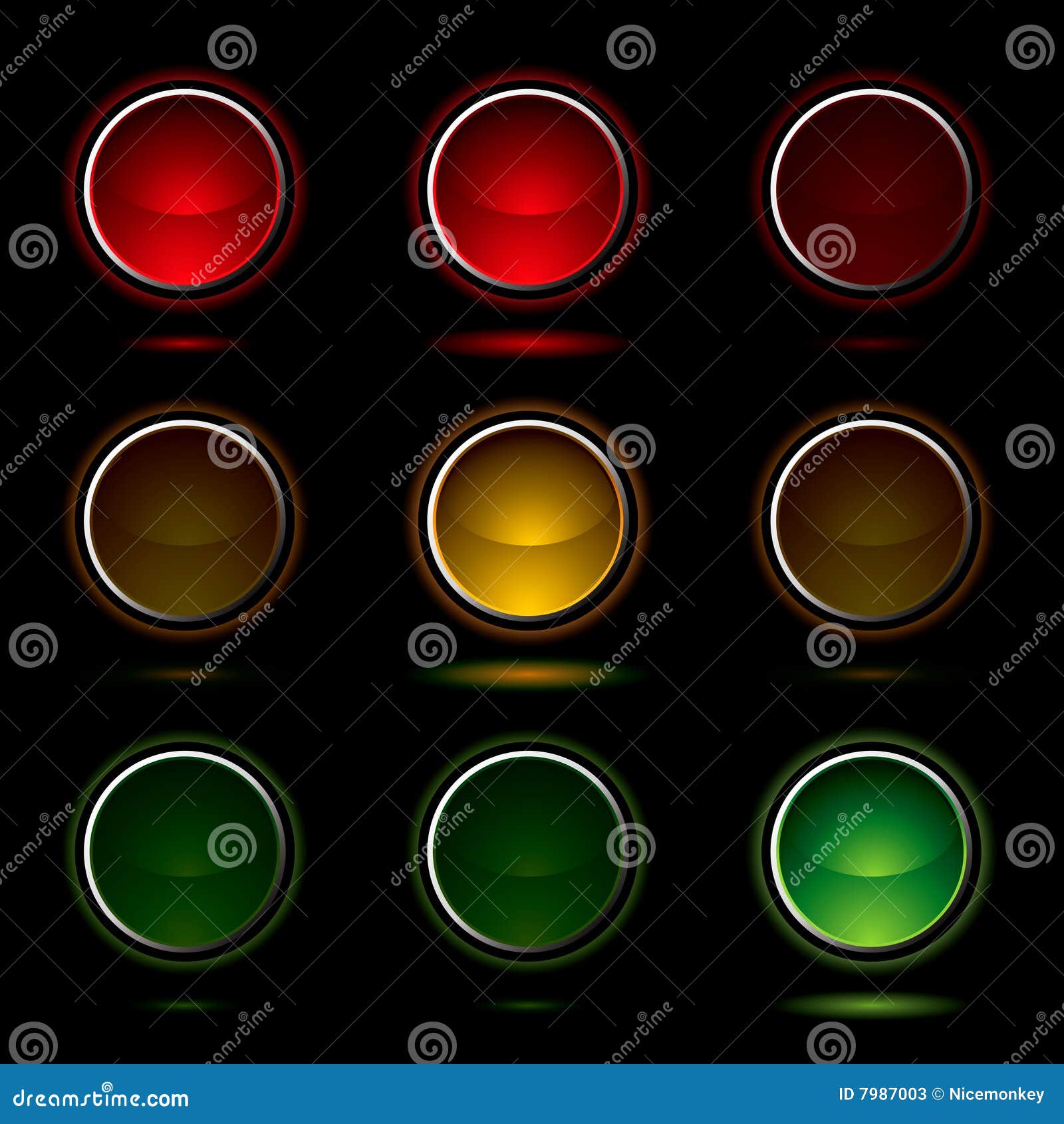 Traffic light buttons stock vector. Illustration of glow - 7987003