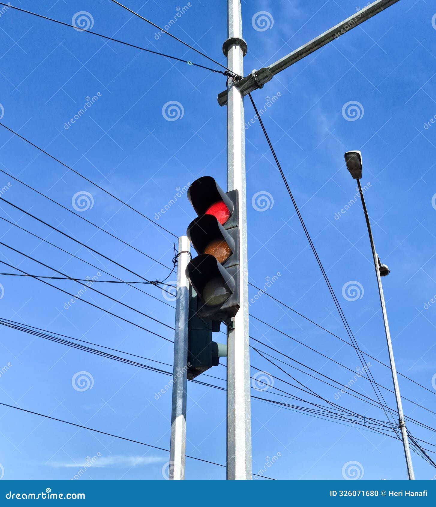 Traffic Light Cable with Blue Sky Background Stock Photo - Image of ...