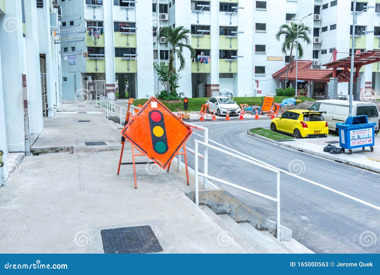 Traffic Light Caution Signboard Warning Oncoming Vehicles Stock Image ...