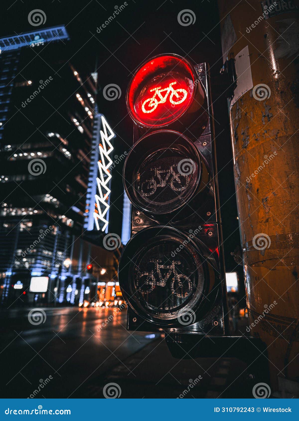 Traffic Light in the City Intersection with a Bicycle Sign Stock Image ...