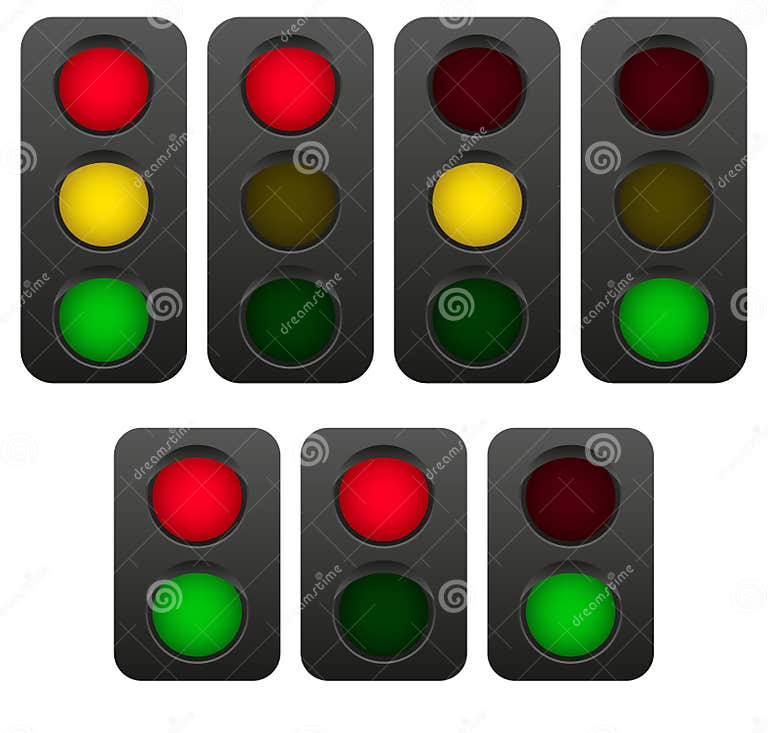 Traffic Light Collection, Set of 7, Vector Illustration Stock Vector ...