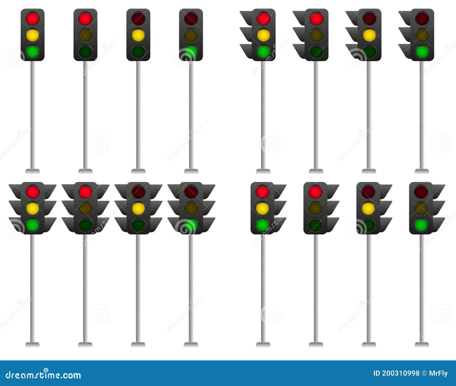Traffic Light Collection, Set of 16, Vector Illustration Stock Vector ...