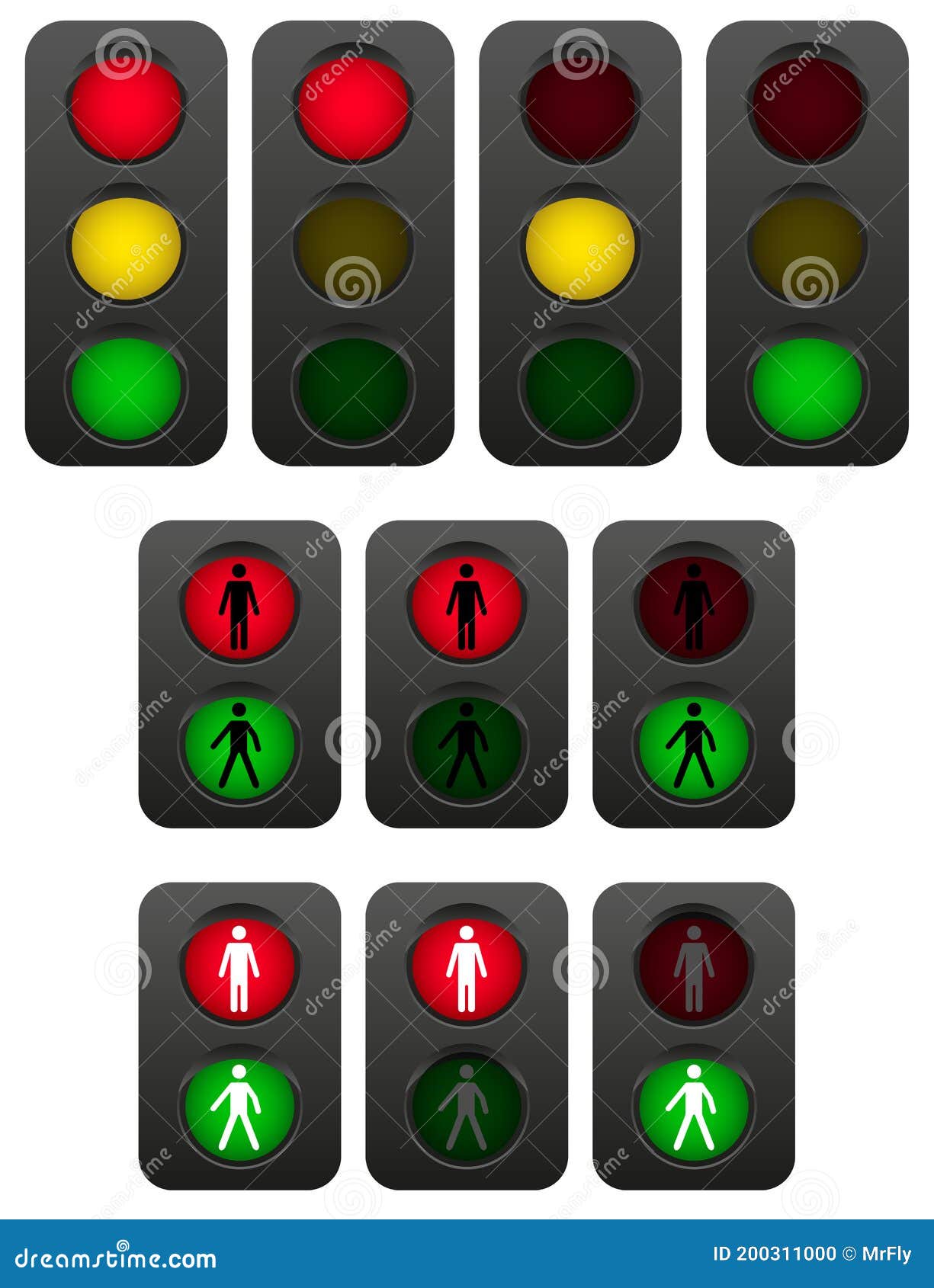 Traffic Light Collection, Set of 10, Vector Illustration Stock Vector ...