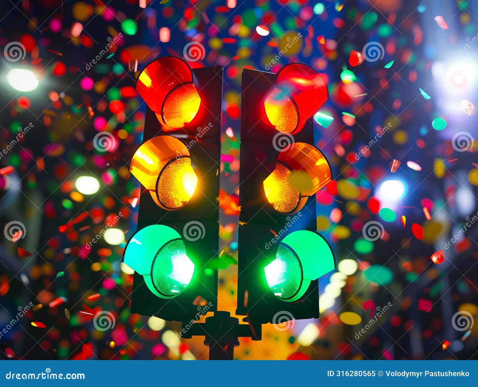 A Traffic Light with Confetti Falling Behind it Stock Image - Image of ...