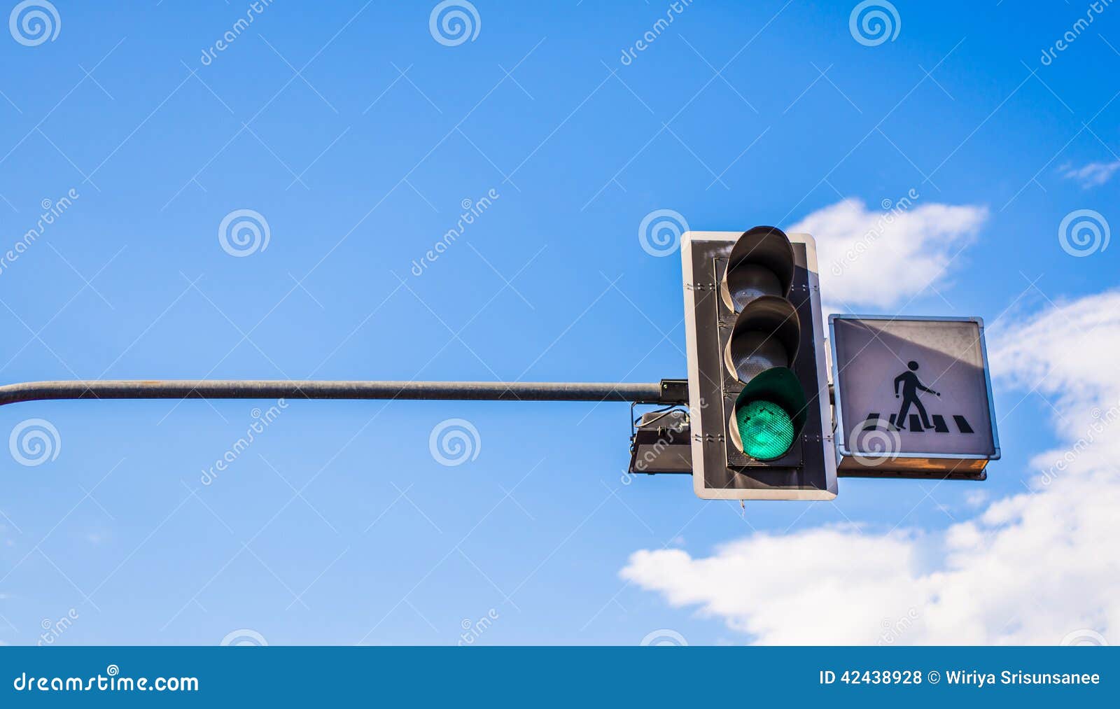 Traffic Light in Front of Blue Sky Stock Photo - Image of sign, green ...