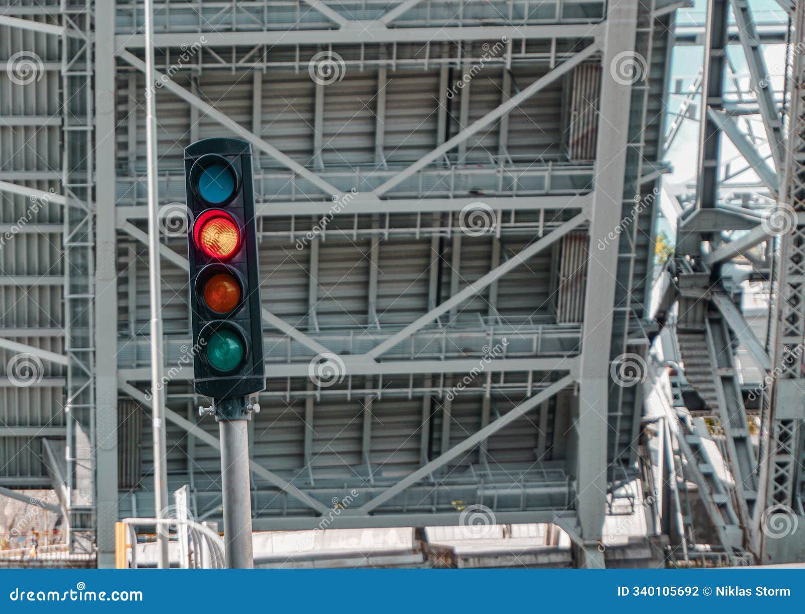 A Traffic Light in Front of a Open Bridge Stock Photo - Image of bridge ...