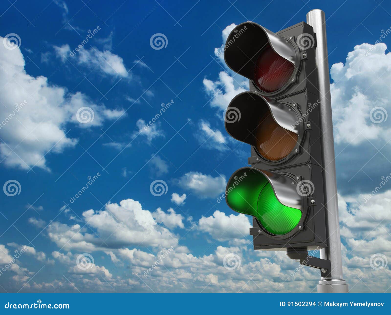 Traffic Light with Green Color on Blue Sky Background. Stock ...