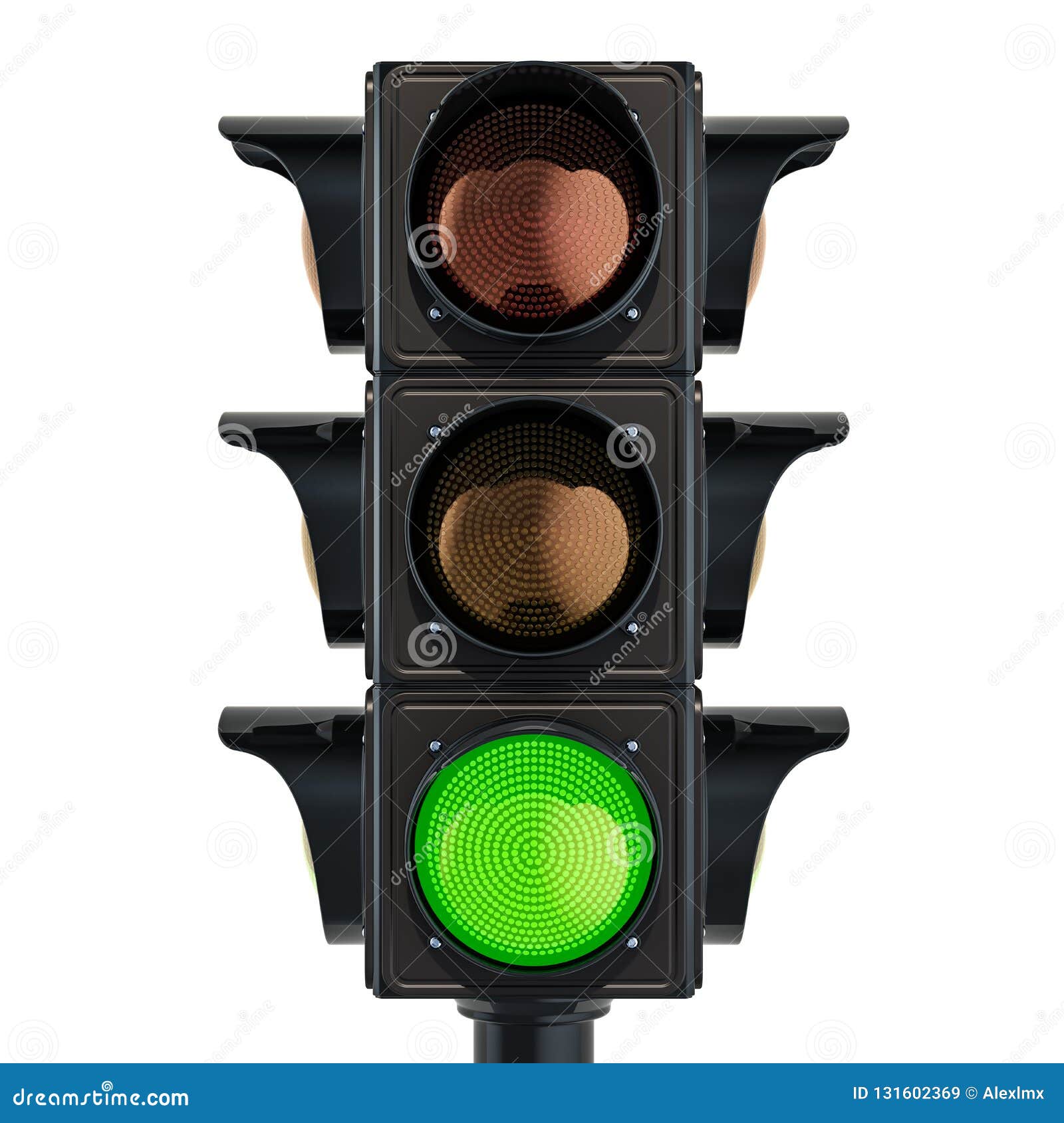 Traffic Light with Green Color, 3D Rendering Isolated on White ...