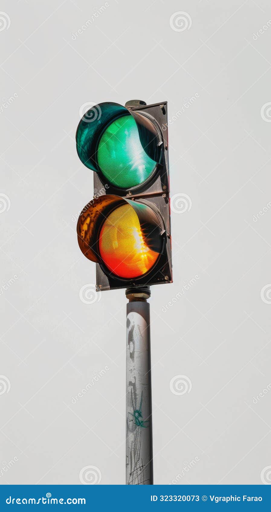 Traffic Light with Green and Yellow Lights on, Isolated on White ...