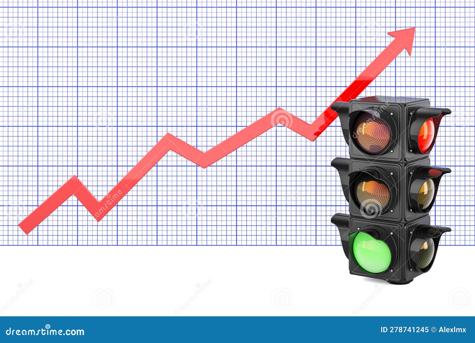 Traffic Light with Growing Chart, 3D Stock Illustration - Illustration ...