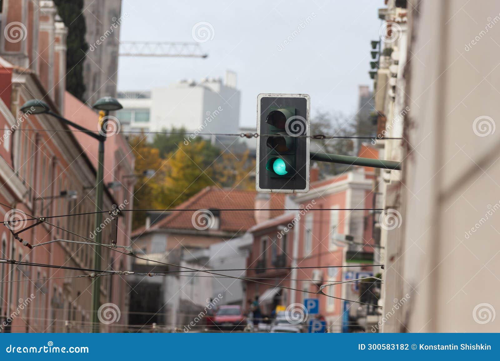 Traffic Light Hanging from Building Stock Photo - Image of hanging ...