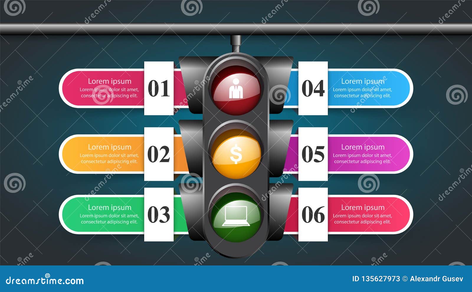 Traffic Light Infographic. Six Items. Cartoon Vector | CartoonDealer ...