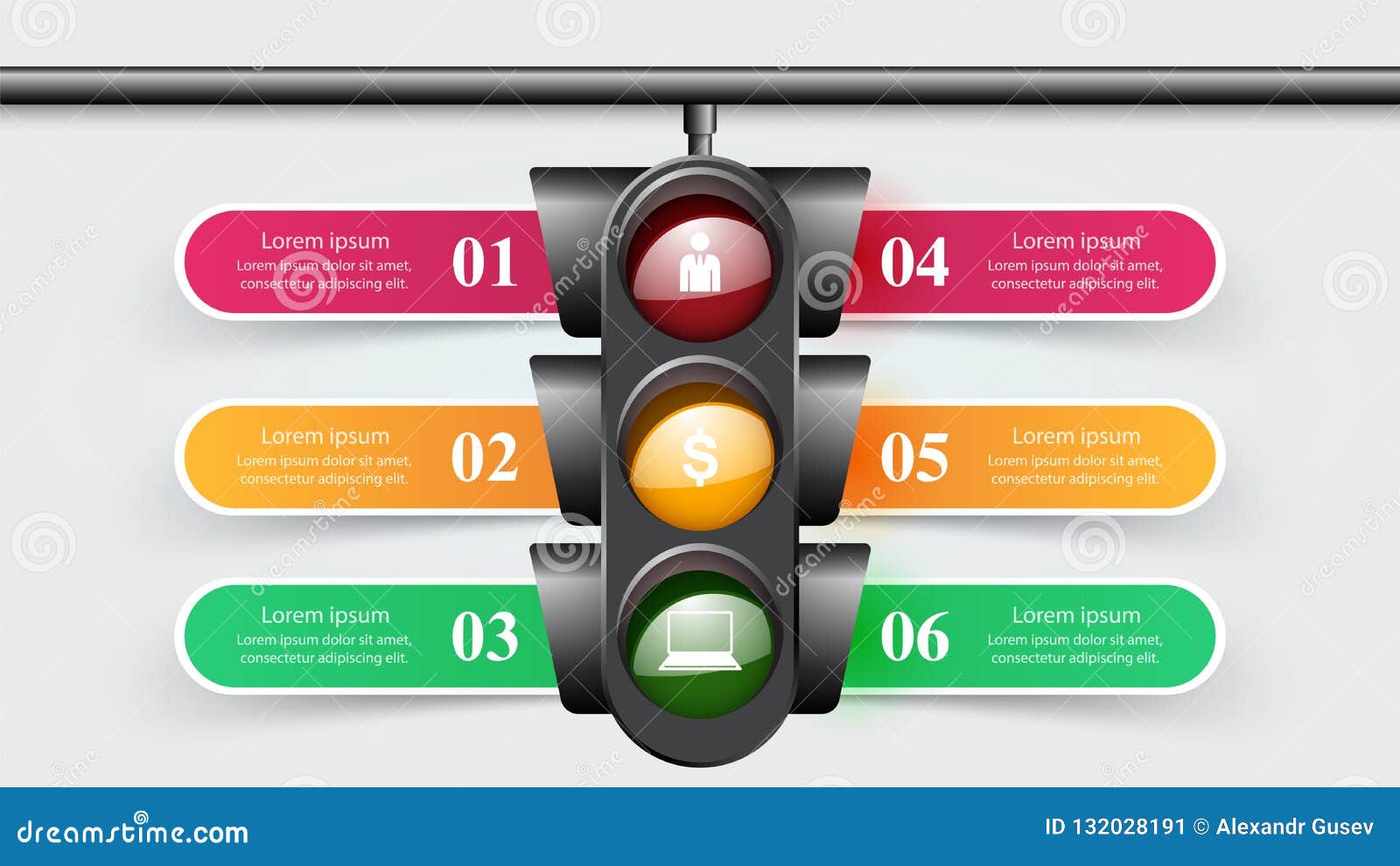 Traffic Light Infographic. Six Items Stock Vector - Illustration of ...