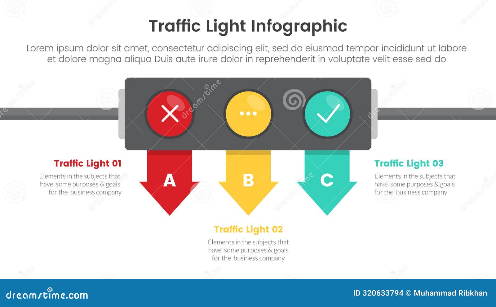 Traffic Light Infographic Template Banner with Horizontal Direction ...