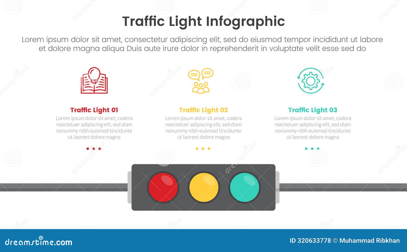 Traffic Light Infographic Template Banner with Horizontal Lights on ...
