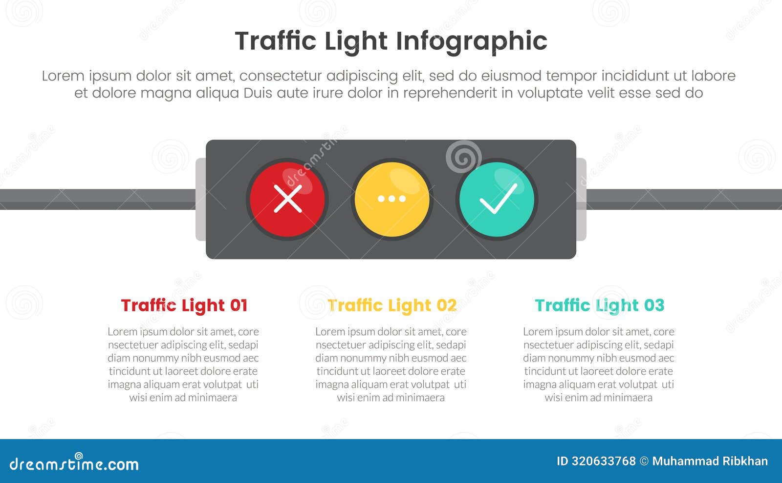 Traffic Light Infographic Template Banner with Horizontal Lights Object ...