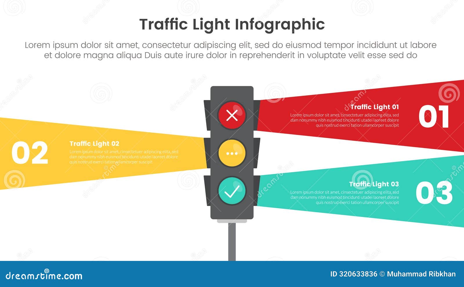 Traffic Light Infographic Template Banner with Lights with Ray Beam ...