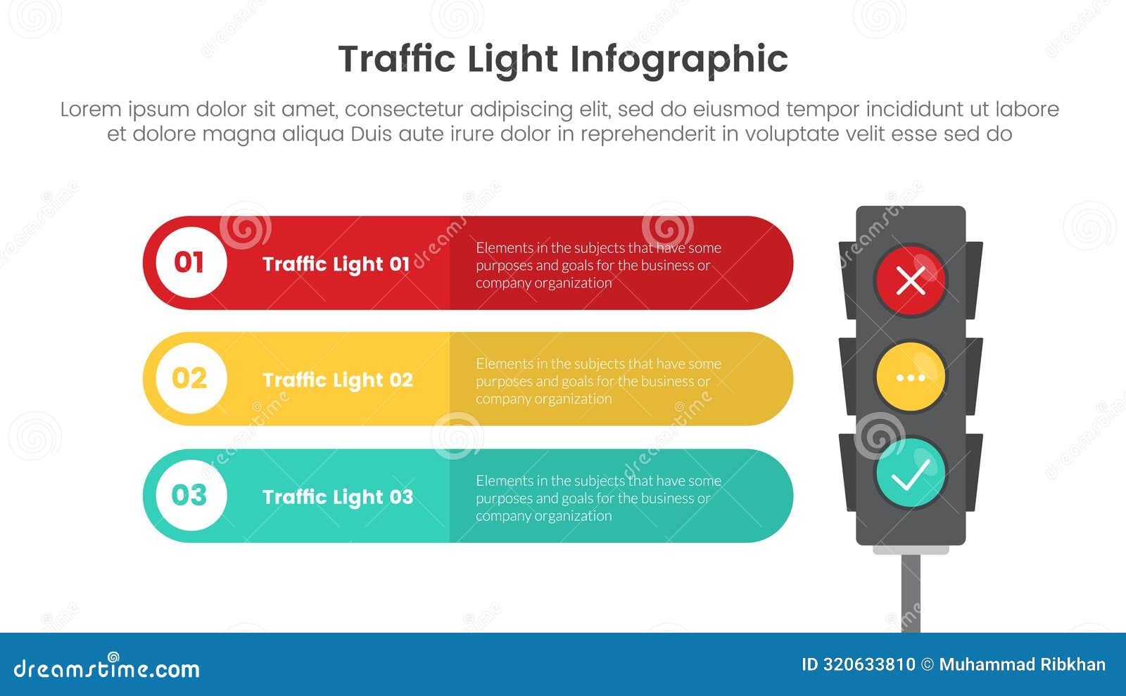 Traffic Light Infographic Template Banner with Round Rectangle Box ...