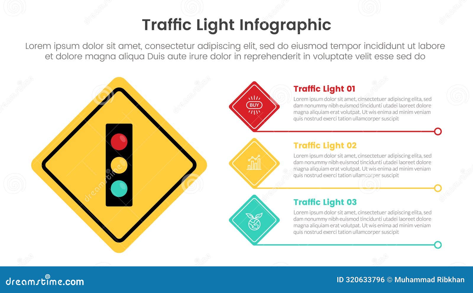 Traffic Light Infographic Template Banner with Yellow Road Sign and ...