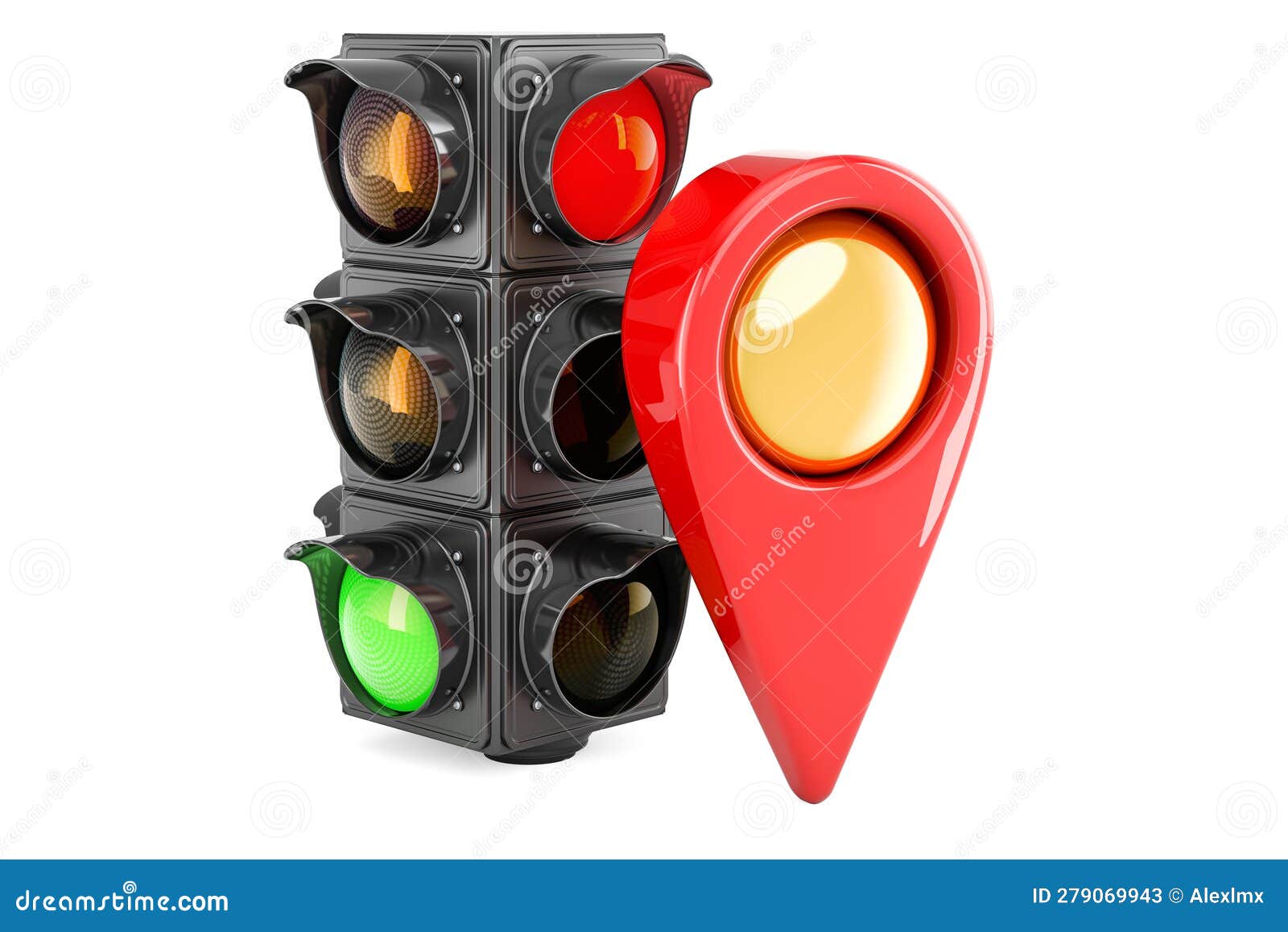 Traffic Light with Map Pointer, 3D Rendering Stock Illustration ...