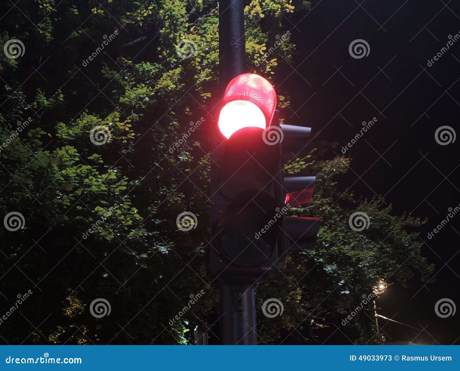 Traffic Light at Night-time Showing Red Stock Image - Image of dark ...