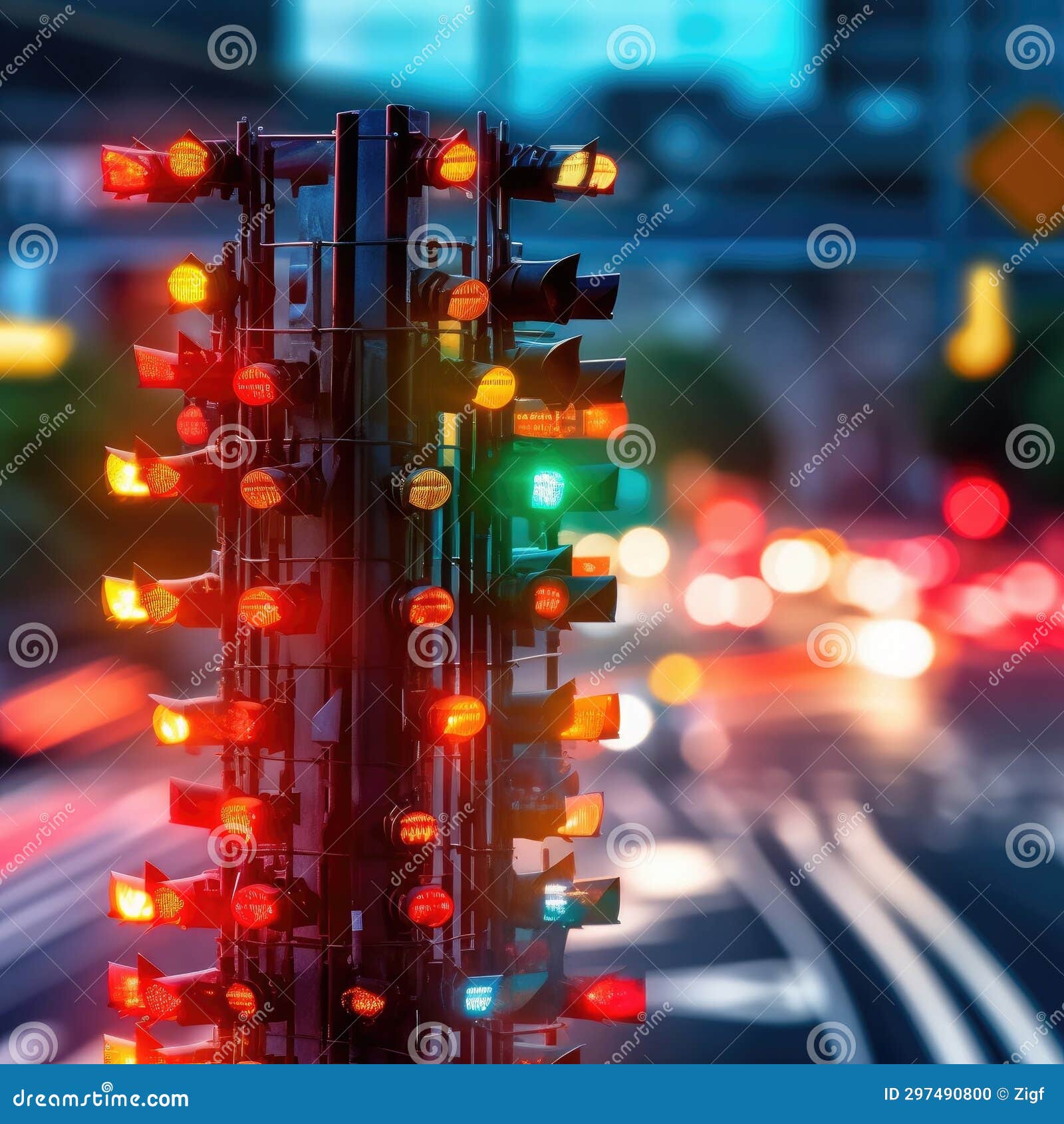 Traffic Light Pole with Multiple Lights, Including Red and Green Ones ...