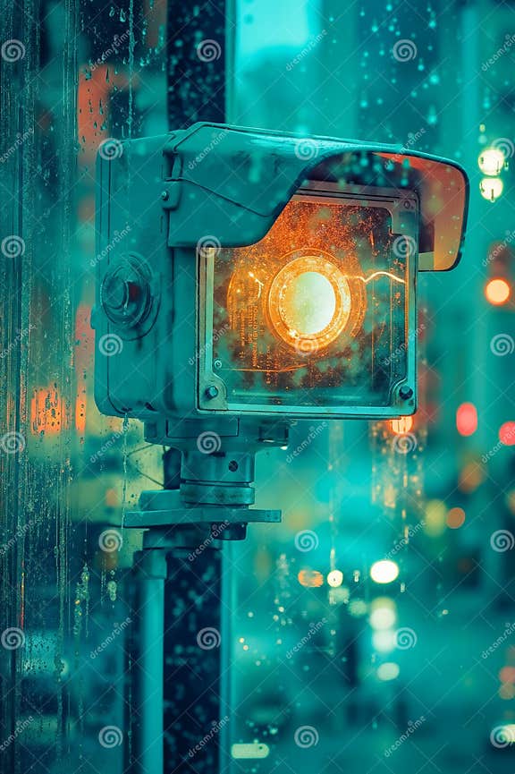 A Traffic Light on a Pole in the Rain Stock Image - Image of stop ...