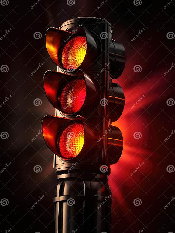Traffic Light with Red Lights on a Black Background Stock Illustration ...