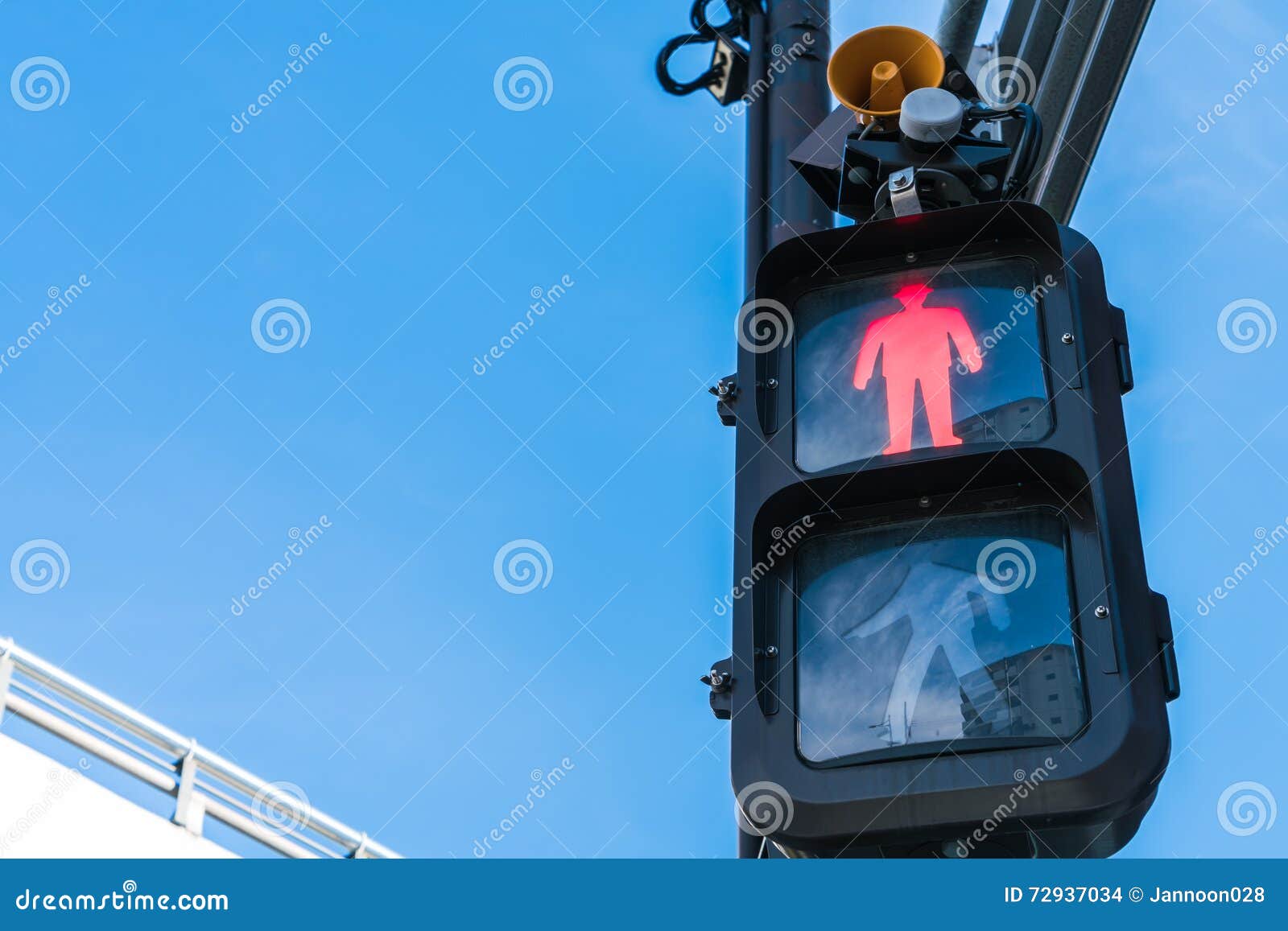 Traffic Light with Red Sign for Walkers To Stop . Stock Photo - Image ...