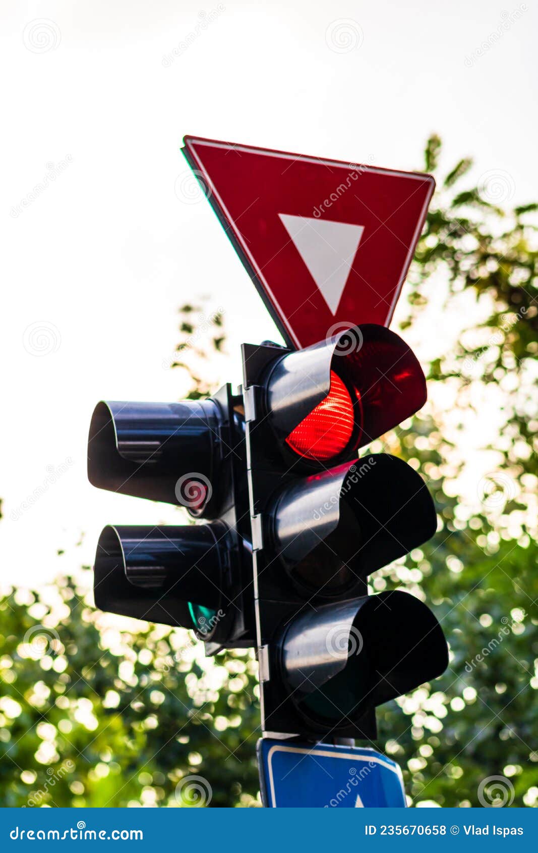 Red Signal Of Semaphore And Stop Sign In Front Of Railroad Crossing ...
