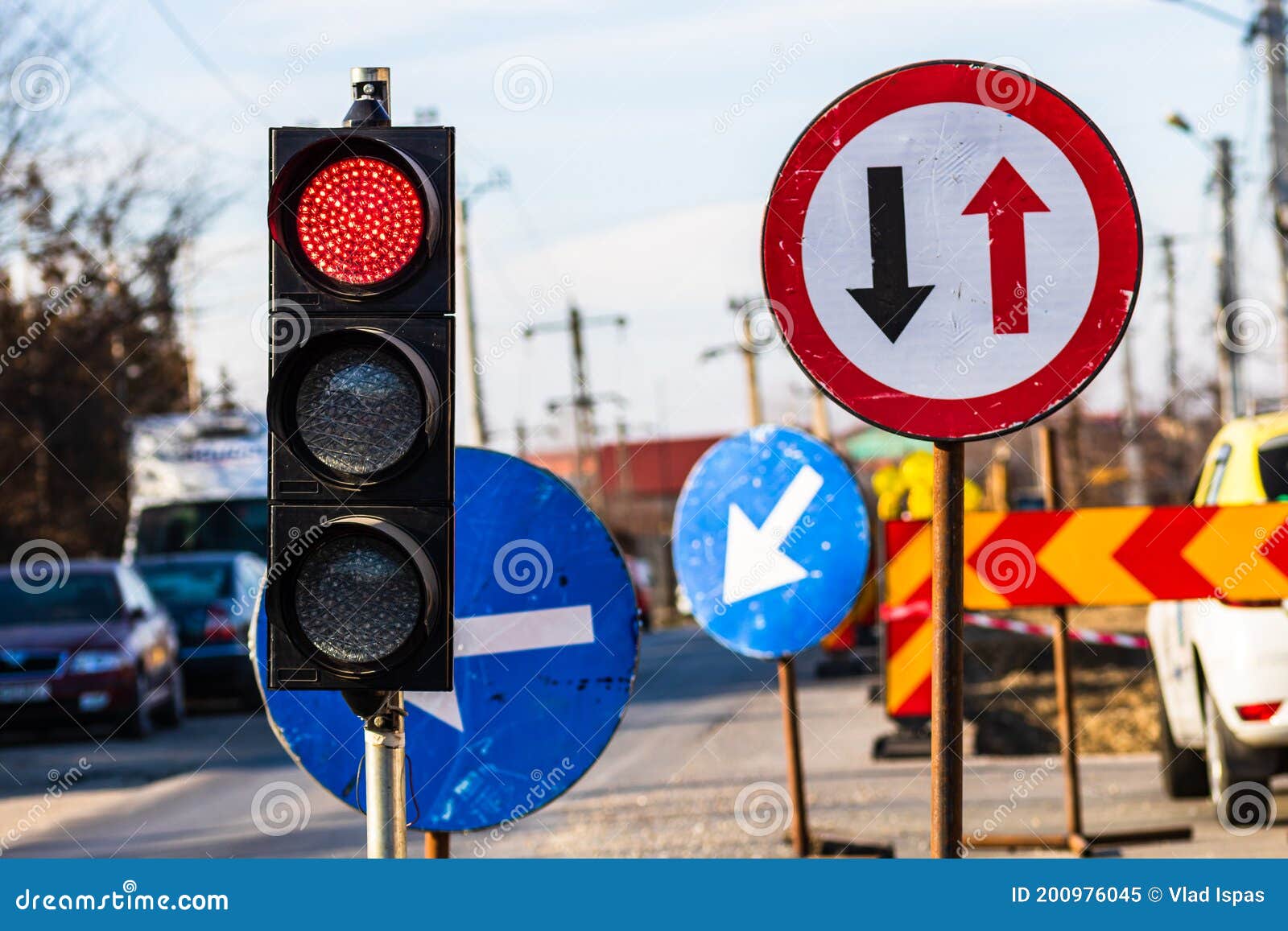 Traffic Light with Red Light. Traffic Light Signal Semaphore Located in ...