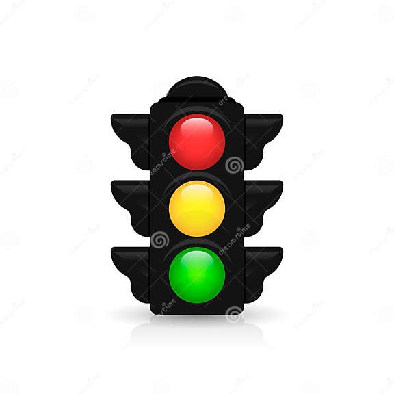 Traffic Light with Reflection and Shadow on a White Background Stock ...