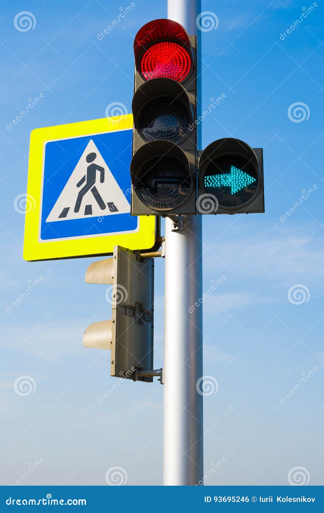 Traffic Light and Road Sign Stock Photo - Image of road, black: 93695246