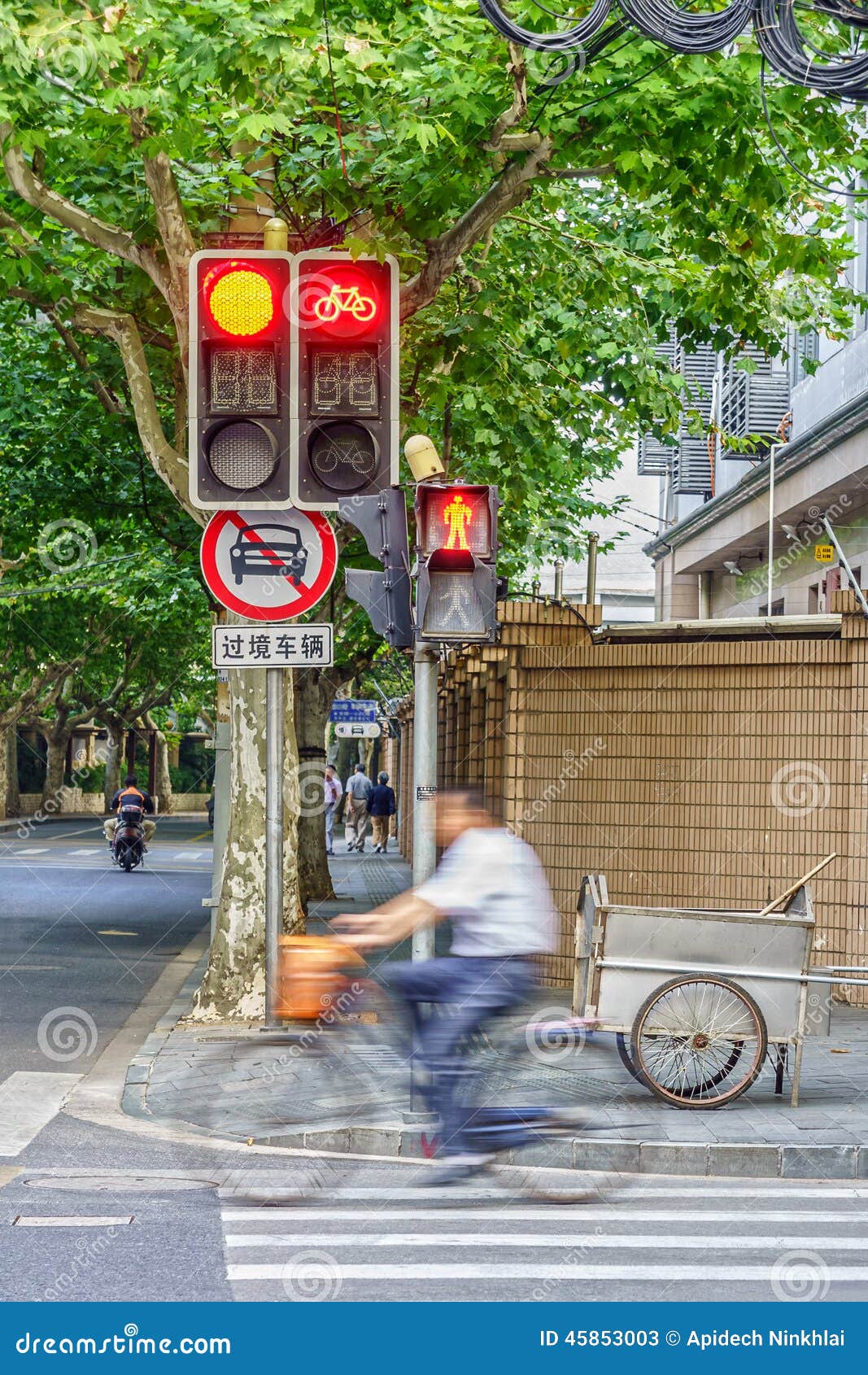 Traffic Light Set and Traffic Road Sign at Intersection Stock Image ...