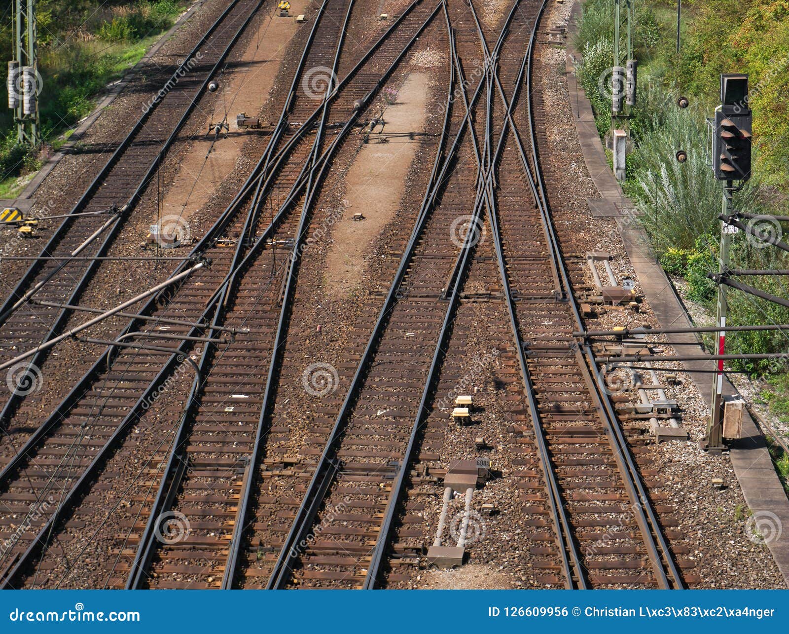 Several Rails and Points with One Traffic Light Stock Photo - Image of ...