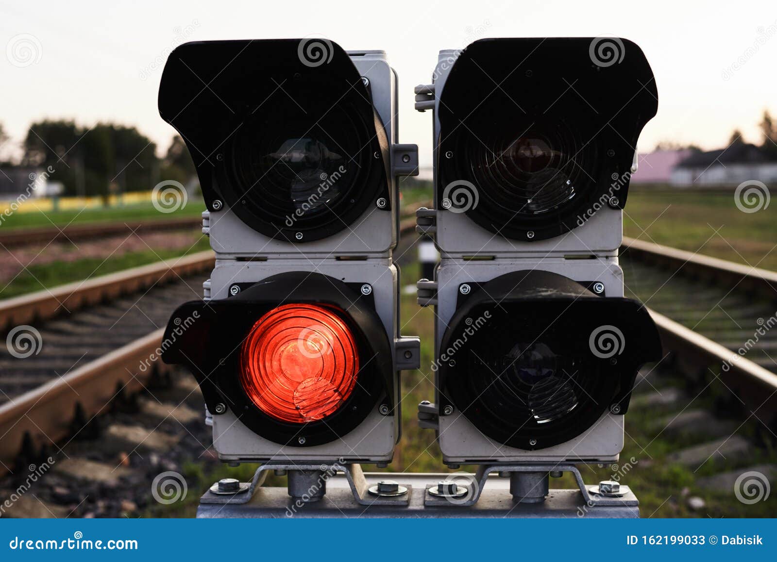 Traffic Light Show Red Signal on a Railway, Close Up Stock Image ...