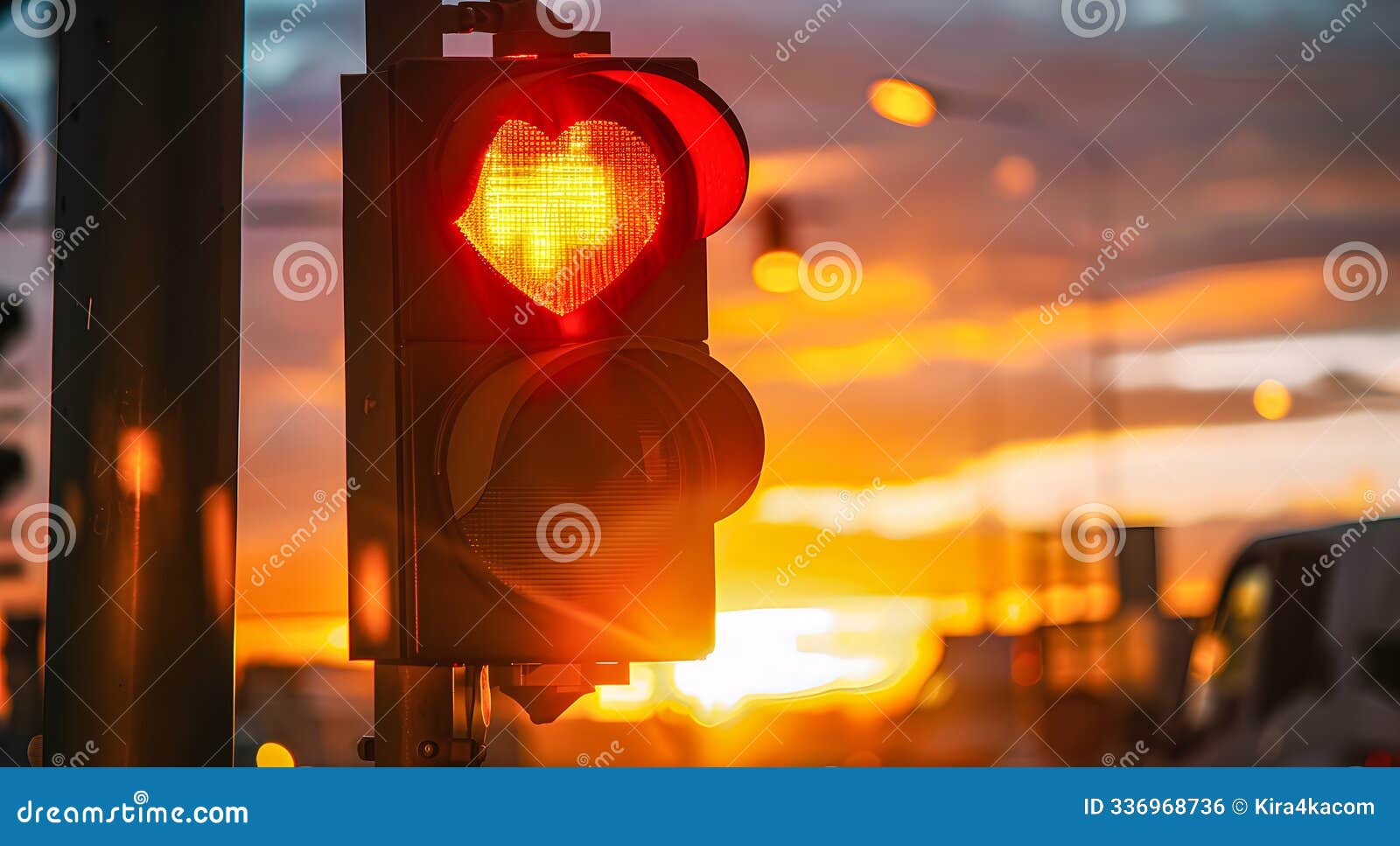 A Traffic Light Showing a Heart-shaped Signal at Sunset Stock Photo ...