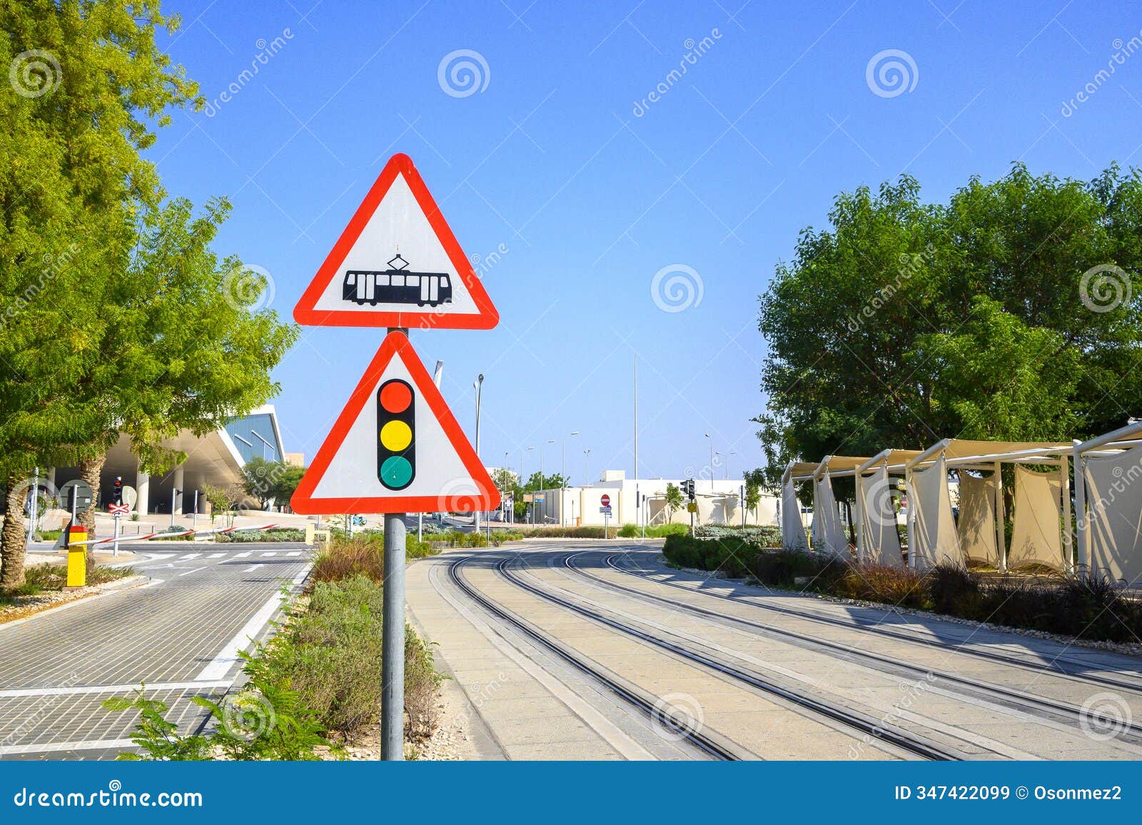 Traffic Light Sign and Tram Icon on Tramway Stock Image - Image of tram ...