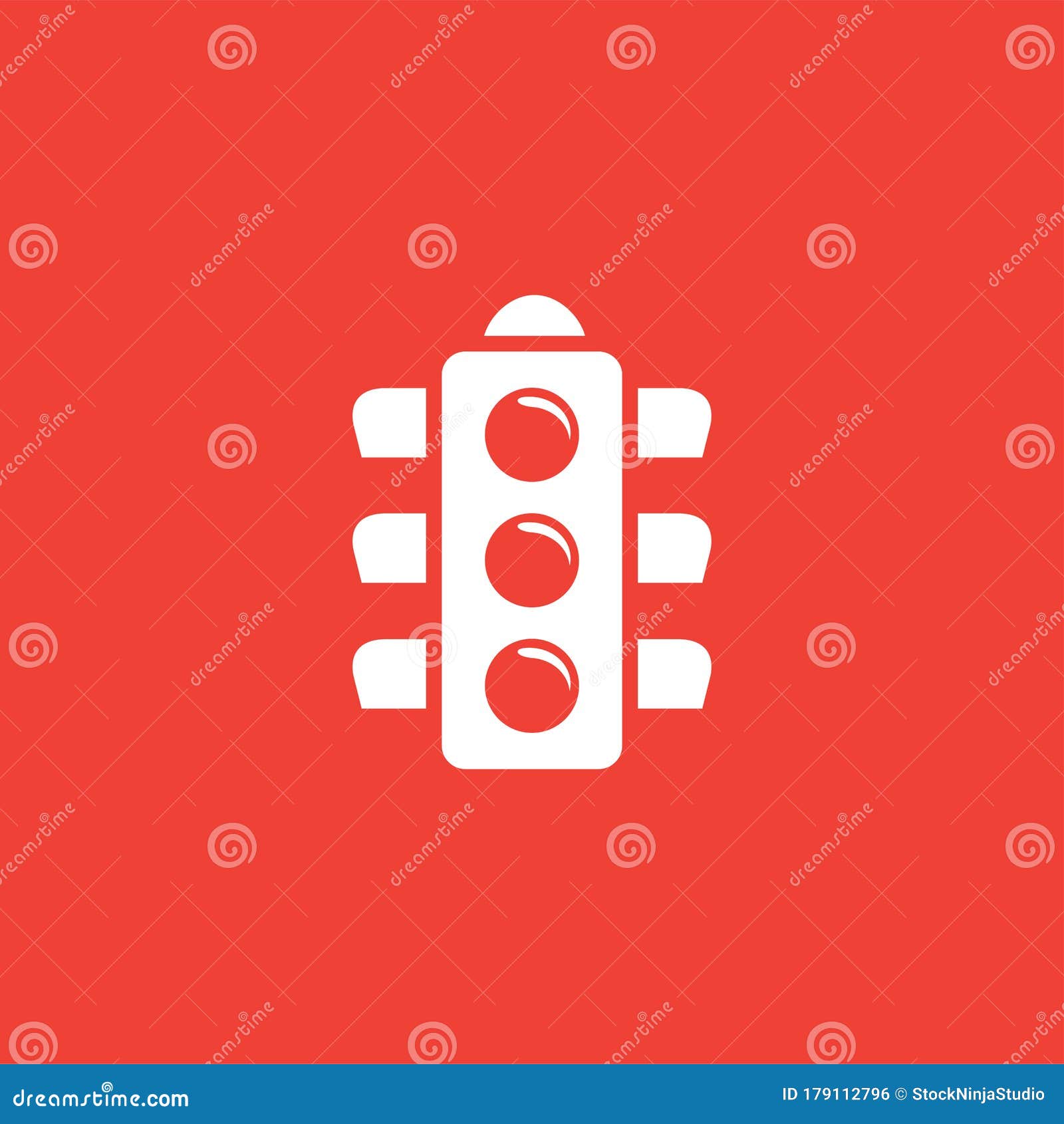 Traffic Light Signal Icon on Red Background. Red Flat Style Vector ...