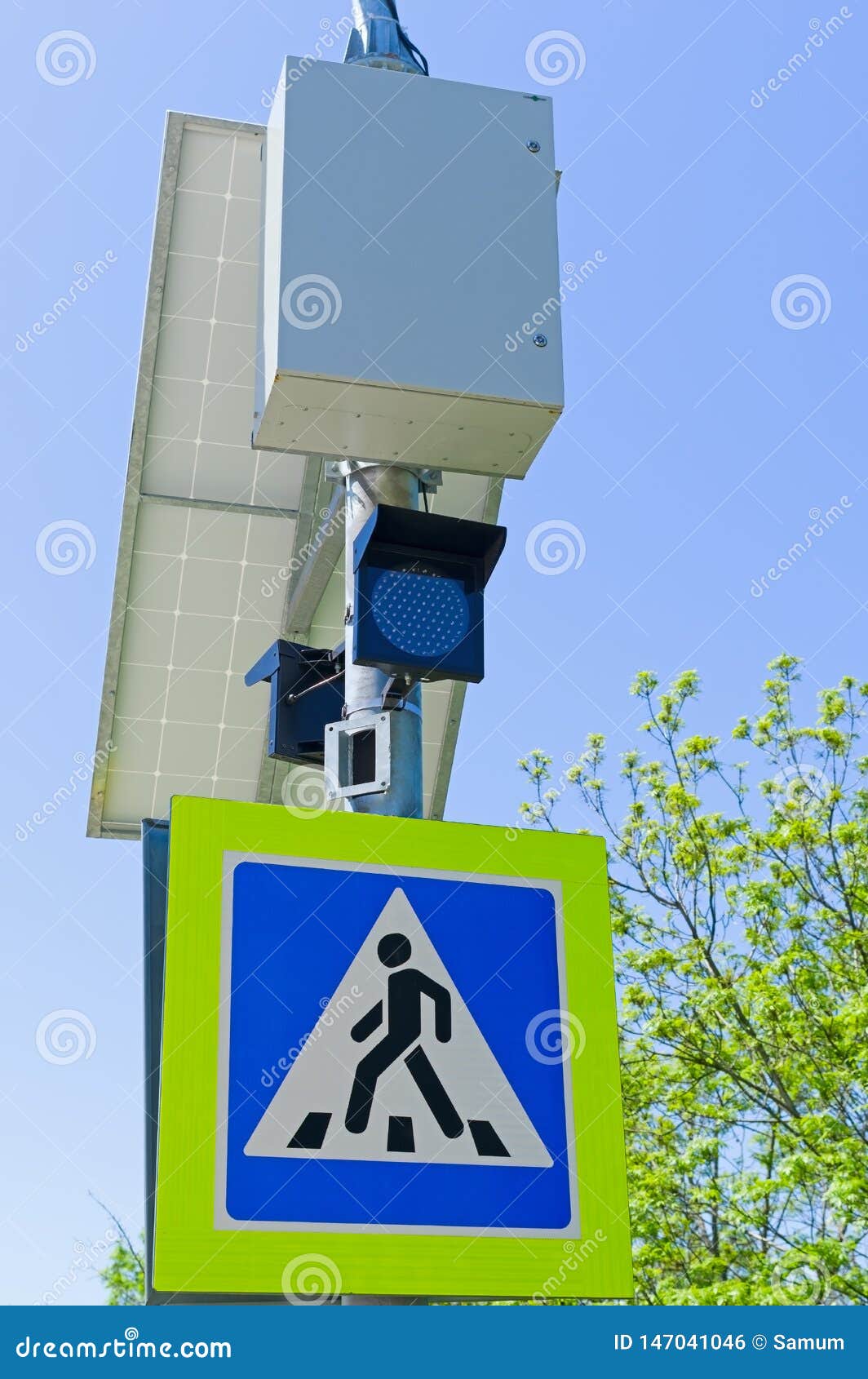 Traffic Light Signal with Panel Solar Cell Stock Photo - Image of ...
