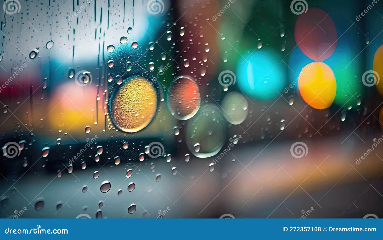 A Traffic Light Sitting on the Side of a Road Covered in Rain Stock ...